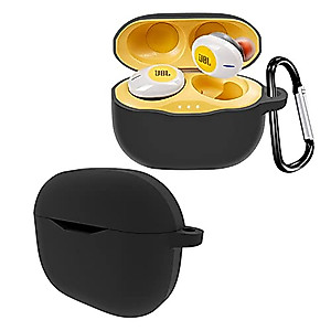 2 Pack DAYJOY Soft Silicone Protective Case Cover Compatible with JBL Tune 120TWS/125TWS Earphone, Protective Skin Sleeve with Key Chain (Black+Blue)