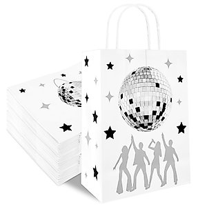 36 Pcs Disco Ball Gift Bags Disco Party Disposable Gift Bag 70s Disco Party Supplies for Candy Goodies Gifts, Disco Paper Bags with Handles for Wedding Bachelorette Party Decoration (White)