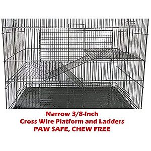 Foldable 3-Level with Narrow 3/8 Inch Bar Spacing Chew Free Small Animal Critter Travel Carrier Cage for Guinea Pig Ferret Chinchilla Sugar Glider Rats Mice Gerbil