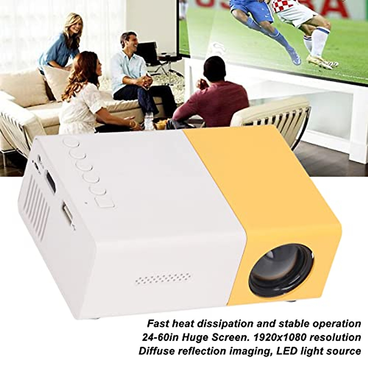 Mini Video Projector, Portable 1920x1080 Outdoor Video Projector Built in Speakers, Large Screen Smart Home Projector with Remote Control, for Outdoor Movie, Home Theate(US )