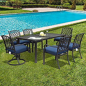 Domi 7 Pieces Patio Dining Sets All-Weather Metal Outdoor Modern Dining Sets with Table for Lawn Garden Backyard Deck with Cushions-Blue