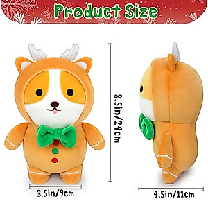 Leokawin Corgi Stuffed Animal Dog Plush Toy, 8" Cute Gingerbread Corgi Plush Doll, Kawaii Corgi in Gingerbread Plushie, Dog Plush Doll Gift for Kids