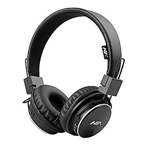 NIA Wireless Over Ear Headphones, Multifunctional Foldable Colorful Stereo Bass Bluetooth Headsets with 3.5mm Jack/Microphone/MP3 Player/FM Radio On-Ear Headset for Kids/Children/Phone/Tablets, Black