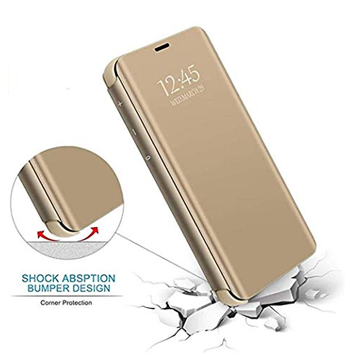 IMIRST for Redmi Note 9s Case Luxury Bookstyle Clear View Window Electroplate Stand Full Body Protective Flip Folio Slim Cover for Redmi Note 9 Pro Mirror:Golden QH