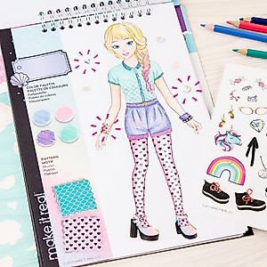 Make It Real Fashion Design Sketchbook for Girls - Pastel Pop Kit with 105 Stickers, Stencils, Design Guide - Pastel & Rainbow-Themed Fashion, Creative Gift Kids Ages 6+, Develops Real-World Skills