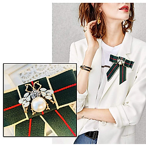 Vpang Crystal Bee Bow Brooch Pre-Tied Neck Tie Brooch Pin Striped Bow Tie for Women Wedding Party Bow Tie (Green)