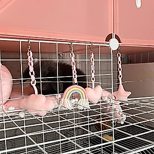 ROZKITCH 4PCs Guinea Pig Hamster Hanging Toy, Pink Small Animal Case Accessories Kits, Pet Cage Pendant, Photo Props for Pet Rat,Ferret, Guinea Pig, Squirrel, Rabbits, Mice and Gerbil Rainbow