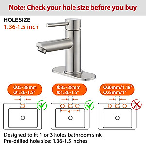 Brushed Nickel Bathroom Sink Faucets Single Hole Single Handle Stainless Steel Bathroom Faucet RV Faucet Deck Mount 1 Hole or 3 Holes with Pop-up Drains