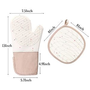 Oven Mitts and Pot Holders Sets 4Pcs Set, Lengthen High Heat Resistant Oven Glove Set, Waterproof Silicone Fashion Cute Microwave Gloves Safe for Baking,Cooking, BBQ