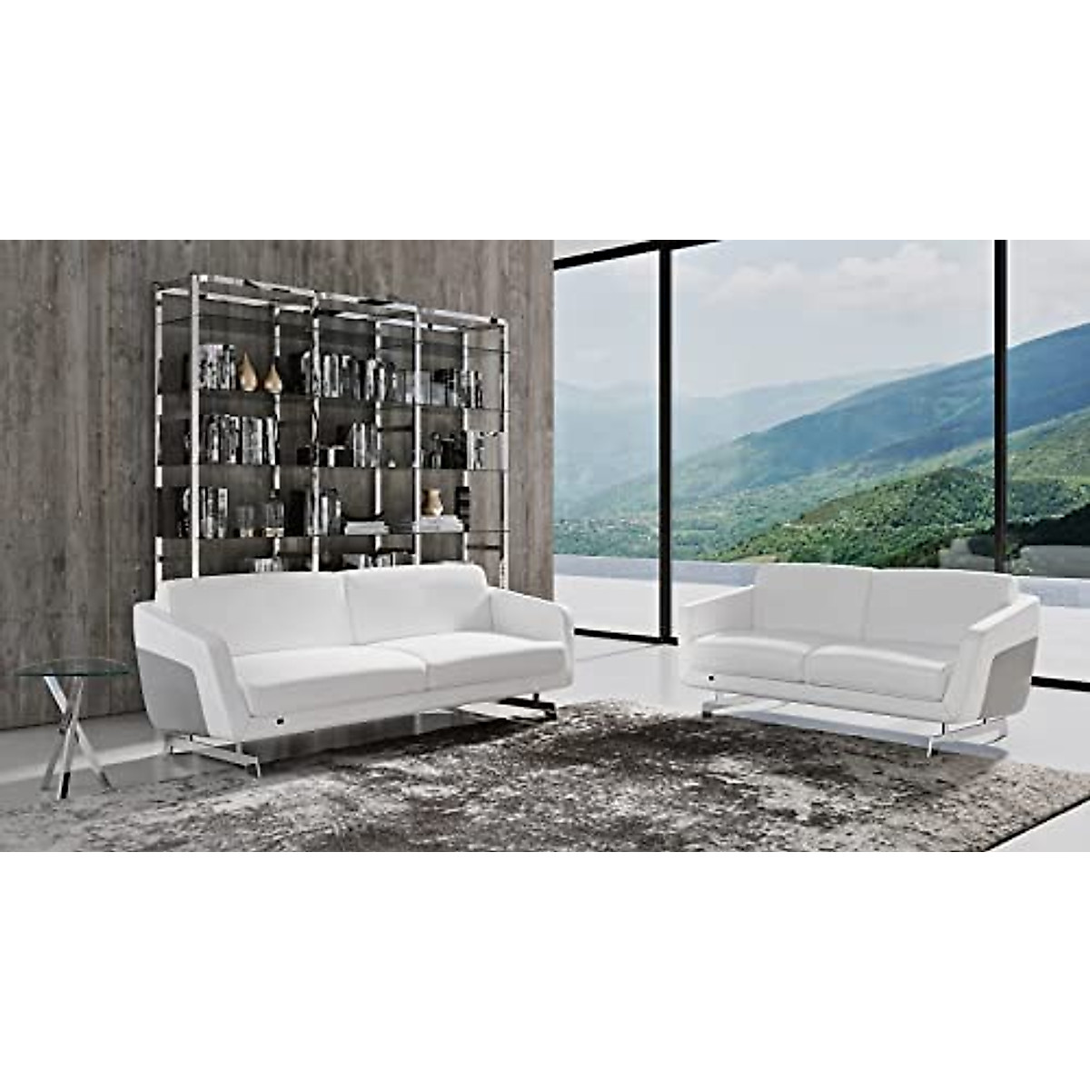 Zuri Furniture Modern Armondo Sofa in Two Tone White Microfiber Leather and Grey Accent