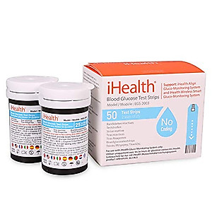 iHealth Blood Glucose Test Strips (50 Count), No Coding Blood Sugar Test, Eligible for FSA Reimbursement, Precision Sugar Measurement for Diabetics, Strips Work Only in iHealth Glucose Meters