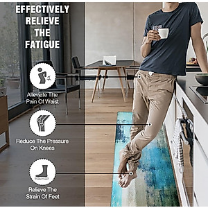 TOMWISH Kitchen Mat Anti-Fatigue Kitchen Rug Non Skid Kitchen Floor Mats 23.5"X70" Memory Foam Cushioned Rugs Comfort Standing Mat Waterproof Kitchen Runner Mats Turquoise and Teal