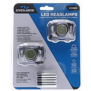 CYCLOPS 210 Lumen Headlamp, Tactical Durable Lightweight Compact Adjustable Stretch Headband Bright 3 Color LED Headlight, AAA Batteries Included, Pack of 2