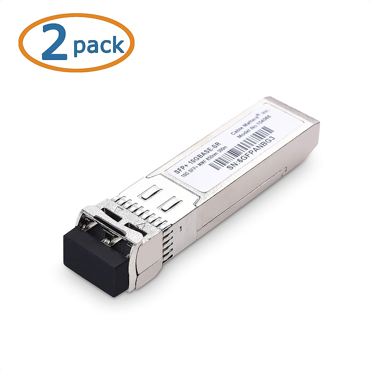 Cable Matters 2-Pack 10GBASE-SR SFP+ to LC Multi Mode 10G Fiber Transceiver Modular for Cisco, Ubiquiti, TP-Link, Huawei, Mikrotik, Netgear, and Supermicro Equipment