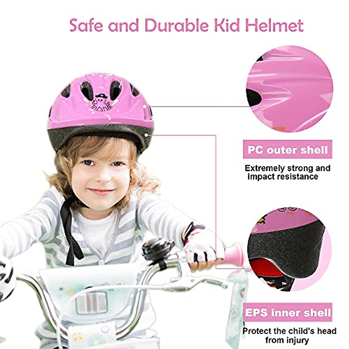 KAMUGO Kids Bike Helmets, Toddle Helmet for Ages 2-7 Boys Girls, Adjustable Multi-Sport Skating Scooter Bicycle Helmet with Cartoon Designs