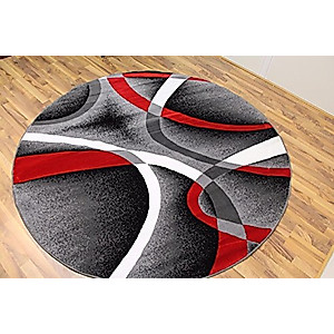 LUXE WEAVERS 2305 Gray Black Red White Swirls 6 feet 5 inch Diameter Modern Abstract Area Rug