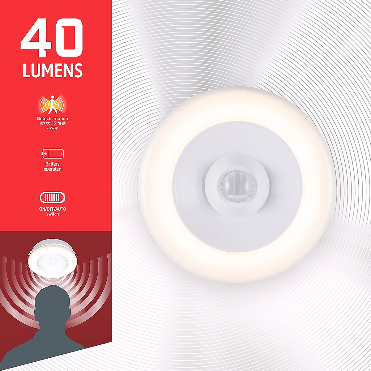 Energizer Motion Activated LED Puck Lights, 6 Pack, Battery Powered, Wireless Lights, Under Cabinet Lighting, Stick On Lights, Perfect for Kitchen Under Cabinet, Hallways, Closets, and More, 59325-T1