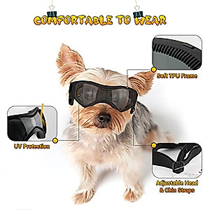 PETLESO Dog Goggles Small Breed, UV Protection Dog Sunglasses for Medium Dog Outdoor Riding Driving, Medium Black