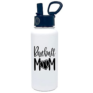 Brooke & Jess Designs Baseball Mom Tumbler Gifts - Large Insulated Water Bottle with Straw - Stainless Steel Metal 32 oz Travel Cup for Mom, Mama, Mother, Wife, Women | Keeps Hot and Cold for Hours