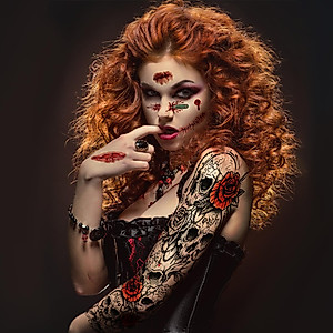 Aresvns Halloween Zombie Makeup Temporary Tattoos kit,30 sheets Clown Horror Mouth Tattoo Halloween face tattoo Sleeve Tattoos for adult and kids