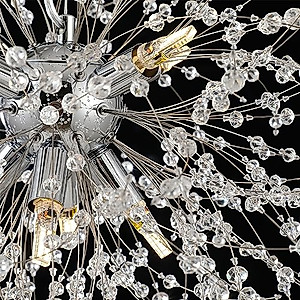 Camastar Modern Small Chandelier, 8 Lights Chrome Firework Chandelier, Dandelion Crystal Chandeliers for Entryway, Sputnik Pendant Light Fixture for Dining Room