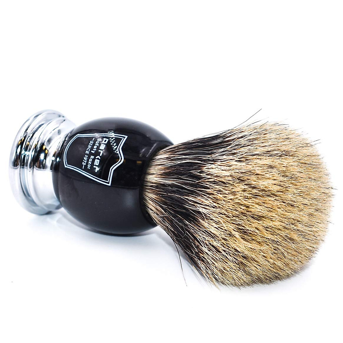 Parker Premium 3 Band Pure Badger Shaving Brush with Stand Included - Packaged in a Gift Box - Generate a Thick & Luxurious Lather with Your Favorite Shave Soap - Black & Chrome Handle