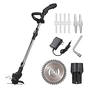 QIUNI Cordless Grass Trimmer Weed Wacker 12V Weed-Wacking Machine Lightweight Adjustable Height Metal Cutting Blade for Garden and Yard Bush Mowing Grass Lawn Pruning