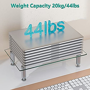 WALI Rectangular Tempered Glass Monitor Riser Desktop Stand Height Adjustable Table Top for Flat Screen LCD LED TV, Laptop, Notebook, Display (GTT001), 16 X 10 inch, Clear