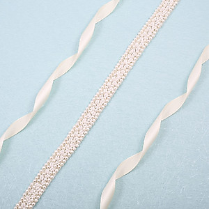 Fubney Crystal Bridal Belt Handmade Pearls Wedding Sash Belts Bridesmaid Sash for Women's Dress (ivory)