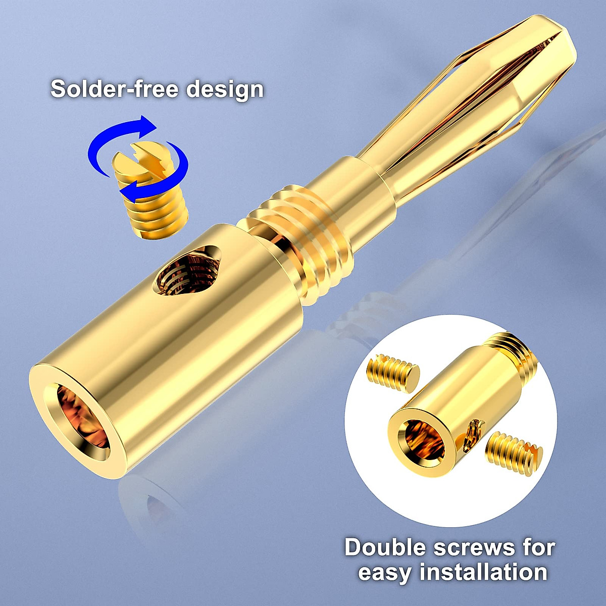 VCELINK Speaker Banana Plugs 6 Pairs/12 Pcs, 24K Gold Plated Dual-Screw Type Speaker Connector for Speaker Wire, Home Theater, Wall Plate, Audio/Video Receiver and Sound Systems (Red+Black)