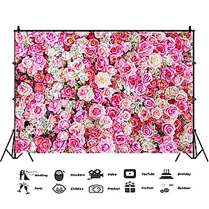 Pink Red Rose Flowers Theme Photography Backdrops 7x5ft Baby Shower Wedding Happy Birthday Day Photo Background Dessert Cake Table Decoration Supplies Studio Props Banner Vinyl