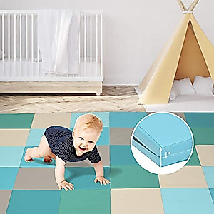 Costzon Toddler Foam Play Mat, Foldable Baby Crawling Mats 58-Inch Square Soft Non Skid Baby Daycare Floor Mat, Thicken Waterproof Memory Activity Play Mat for Home, School, Kindergarten or Nursery