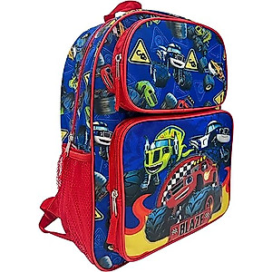 Fast Forward Blaze And The Monster Machines 16" Licensed Cargo School Backpack For Boys (Blue-Red)