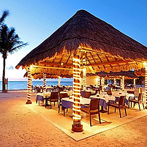 JMEXSUSS 120 LED 8 Modes Solar Powered Rope Lights,39.4ft Outdoor Solar Rope Lights,Waterproof PVC Tube Fairy Lights for Garden,Patio,Fence,Deck,Walks,Path(Warm White)