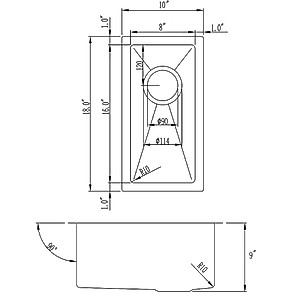 Comllen Bar Sink Undermount, 10 Inch Small Kitchen Sink, 10" x 18" Stainless Steel Wet Bar Sink, 16 Gauge Single Bowl Sink for Outdoor Prep RV Yard Laundry Utility with Drain