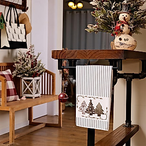 ARKENY Christmas Kitchen Towels Set of 2,Beige Xmas Tree Snowman Dish Towels 18x26 Inch,Hoilday Farmhouse Home Decoration AD098