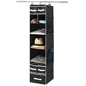 9 Shelf Hanging Closet Organizer with 5 Drawer Organizers, Baby Nursery Closet, Diaper Caddy Organizer, Slotted Storage Baskets, Hanging Drawers, Dorm Room Closet with Foldable Cube Storage Bins
