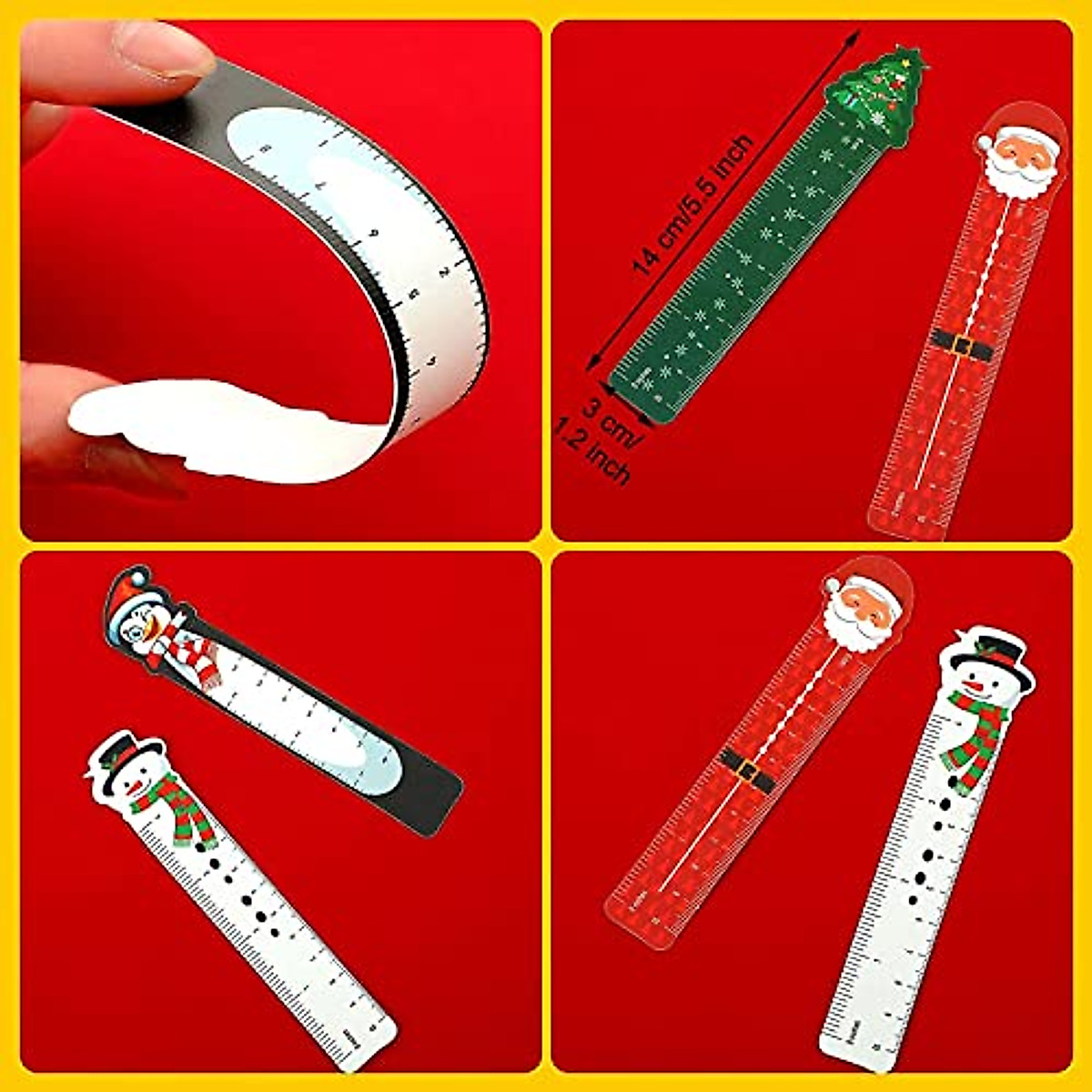 75 Pieces Christmas Theme Bookmark Rulers for Kids Students Snowman Santa Christmas Tree Elk Reindeer Character Bookmarks Xmas Pattern Printed for Christmas Presents Holiday Party Favors Supplies