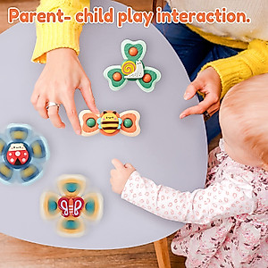 Vanmor Baby Suction Cup Spinning Top Toys, Suction Spinner Toys for Babies, Window Suction Toys for Baby High Chair Tray Bath Table Airplane Travel, Sensory Toys & Best Gift for Toddlers 1-3 (4 Pcs)
