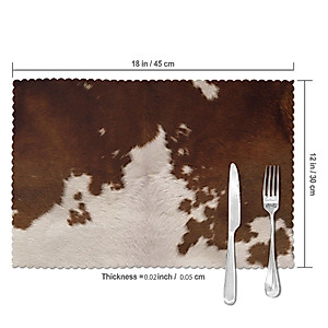 Red Brown Cowhide Placemats Set of 6, Rectangular Washable Placemats for Dining Table, Farmhouse Non-Slip Heat-Resistant Woven Table Mats Wipeable Thick Place Mats for Kitchen Party 12x18 Inch