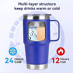 HASLE OUTFITTERS 20oz Tumbler with Handle & Lid, Insulated Stainless Steel Travel Mug, Leakproof Cup for Coffee, BPA-Free Double-Wall Vacuum Tumblers for Hot/Cold Drinks, Commuter, Gym, Office, Blue