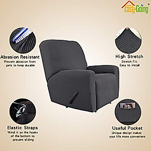 Easy-Going Thickened Recliner Stretch Slipcover, Sofa Cover, Furniture Protector with Elastic Bottom, 4 Pieces Couch Shield, Sturdy Fabric Slipcover for Kids Children (Recliner Gray)