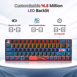 Mosptnspg Protable 60% Percent Gaming Keyboard Mechanical, Mini Compact RGB Backlit 68 Keys Wired Office Keyboard with Red Switch for Mac/Win (Monstor Black/red Switch 68)