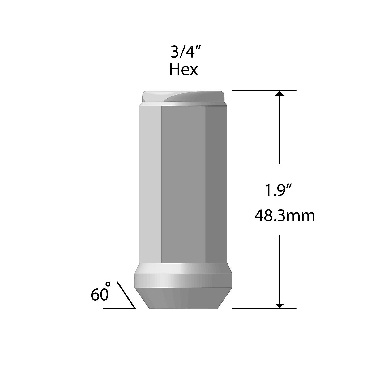 TC Sportline WH-LN12UN190BK24, 24 pcs Black Bulge Acorn Wheel Lug Nuts 1/2-20 Closed End 1.9" XL Tall 3/4" Hex