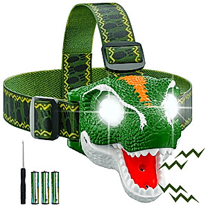 SEVENKA LED Headlamp for Kids, Outdoor Toy Head Lamp Flashlight for Boys Girls Toddler, 3.4oz Lightweight Headlight Camping Gear, Roar/Mute, Birthday Gift (Battery Included)