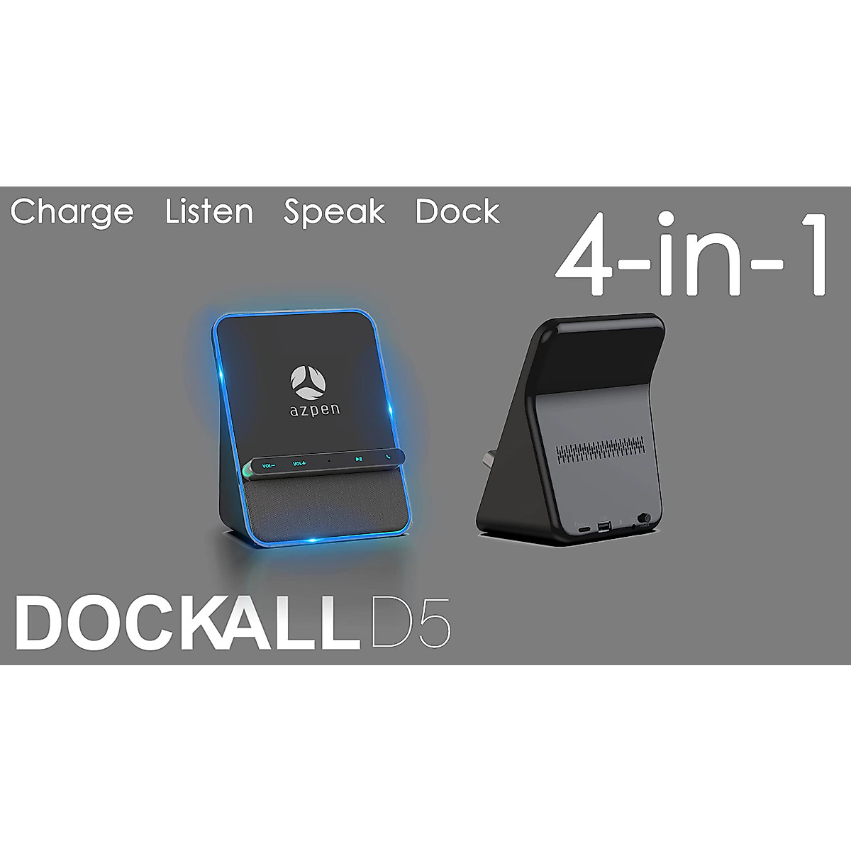 Wireless Charging Audio Dock by Azpen with Dual 8 watts Bluetooth Speakers, Upgraded Microphone for Handsfree Call, Wireless Charger for iPhone 15 14 13 12 11 and Samsung S23 S22 S21 S20