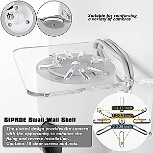 SIPRDE Acrylic Small Wall Shelf Set of 3 for Security Cameras, Speakers, Baby Monitors & More - 4'' Universal Adhesive Shelf Easy to Install No Drill, with Cable Clips (Clear)