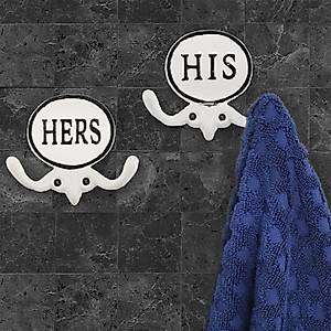 AuldHome Design His and Hers Towel Hooks (Set of 2); Cast Iron Rustic Farmhouse Decor Door Wall Hangers