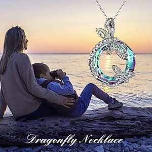 TOUPOP Dragonfly Gifts for Women Sterling Silver Dragonfly Pendant Necklace with Circle Crystal Birthday Christmas Mothers Day Jewelry Gifts for Women Mom