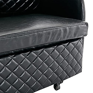 FANYE Black PU Leather Tufted Both Side Pockets Storage Basket, 46.06”29.92”31.10